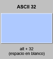 Codigo ASCII Espacio en blanco, tabla con los codigos ASCII completos ...